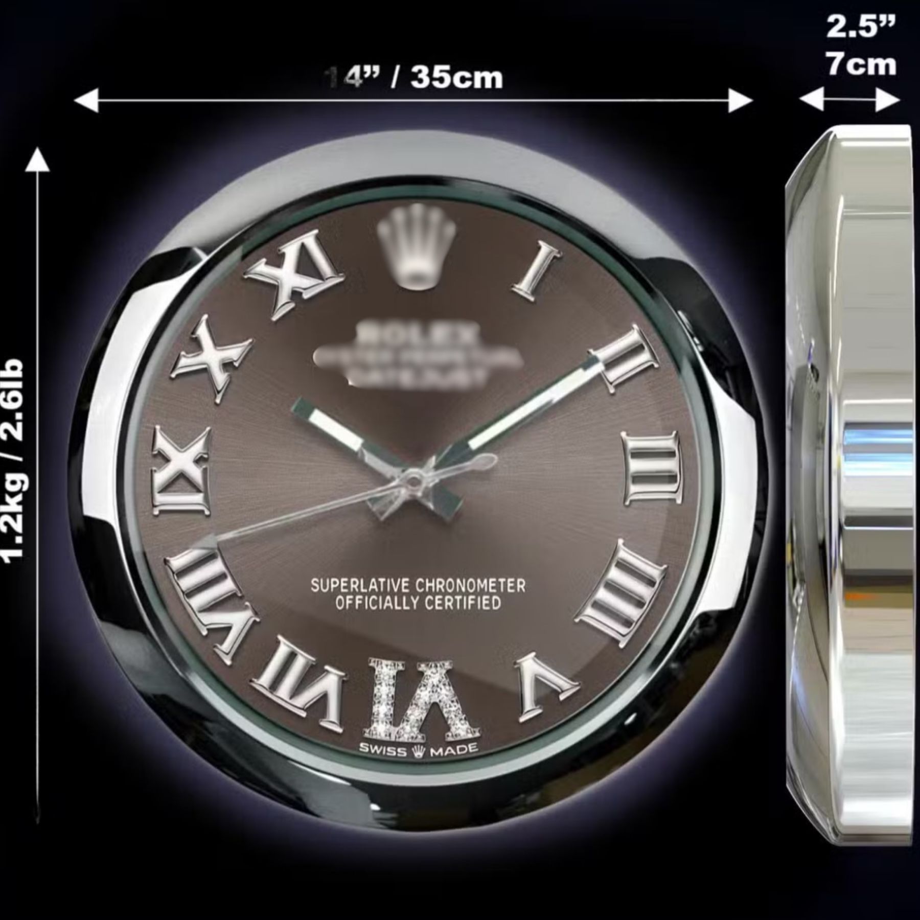 Wanduhr Rolex Datejust Braun Römisches Zifferblatt Stahl Smooth Bezel ...