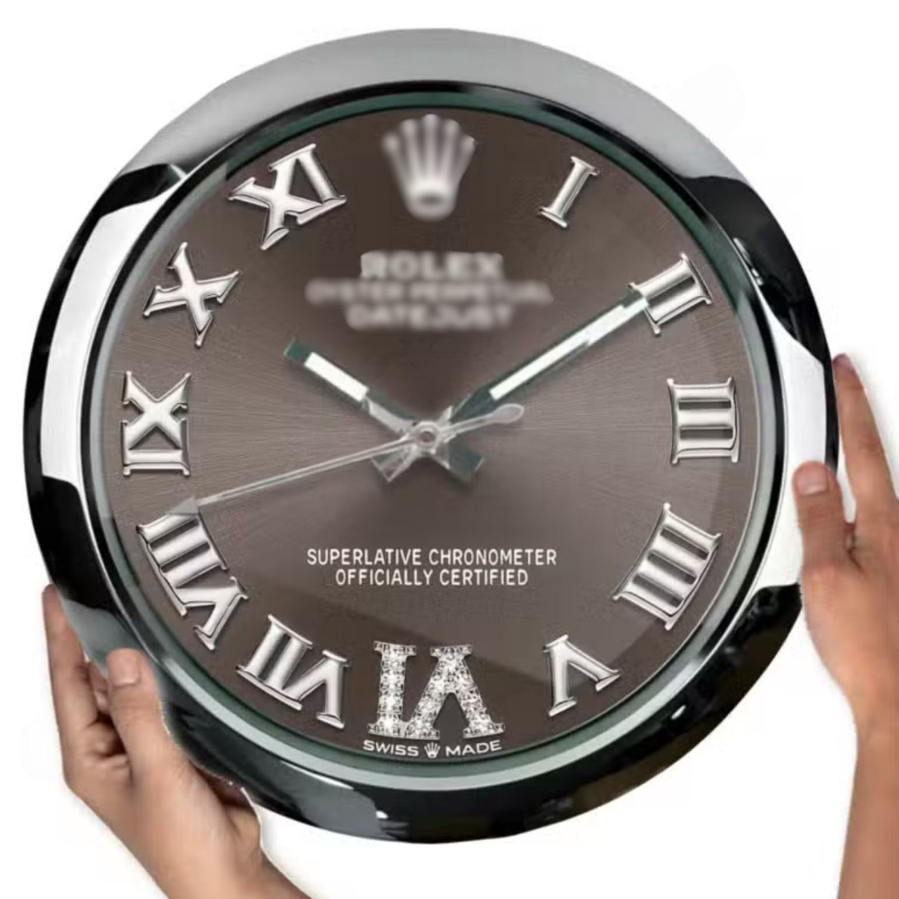 Wanduhr Rolex Datejust Braun Römisches Zifferblatt Stahl Smooth Bezel ...