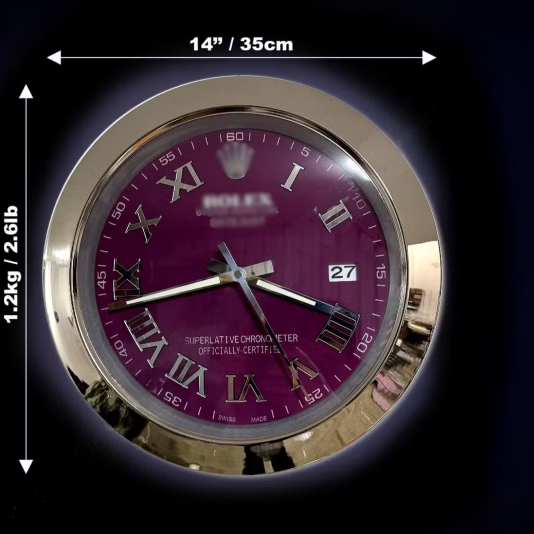 Wanduhr Rolex Datejust Lila Römisches Zifferblatt Stahl Fluted Bezel ...