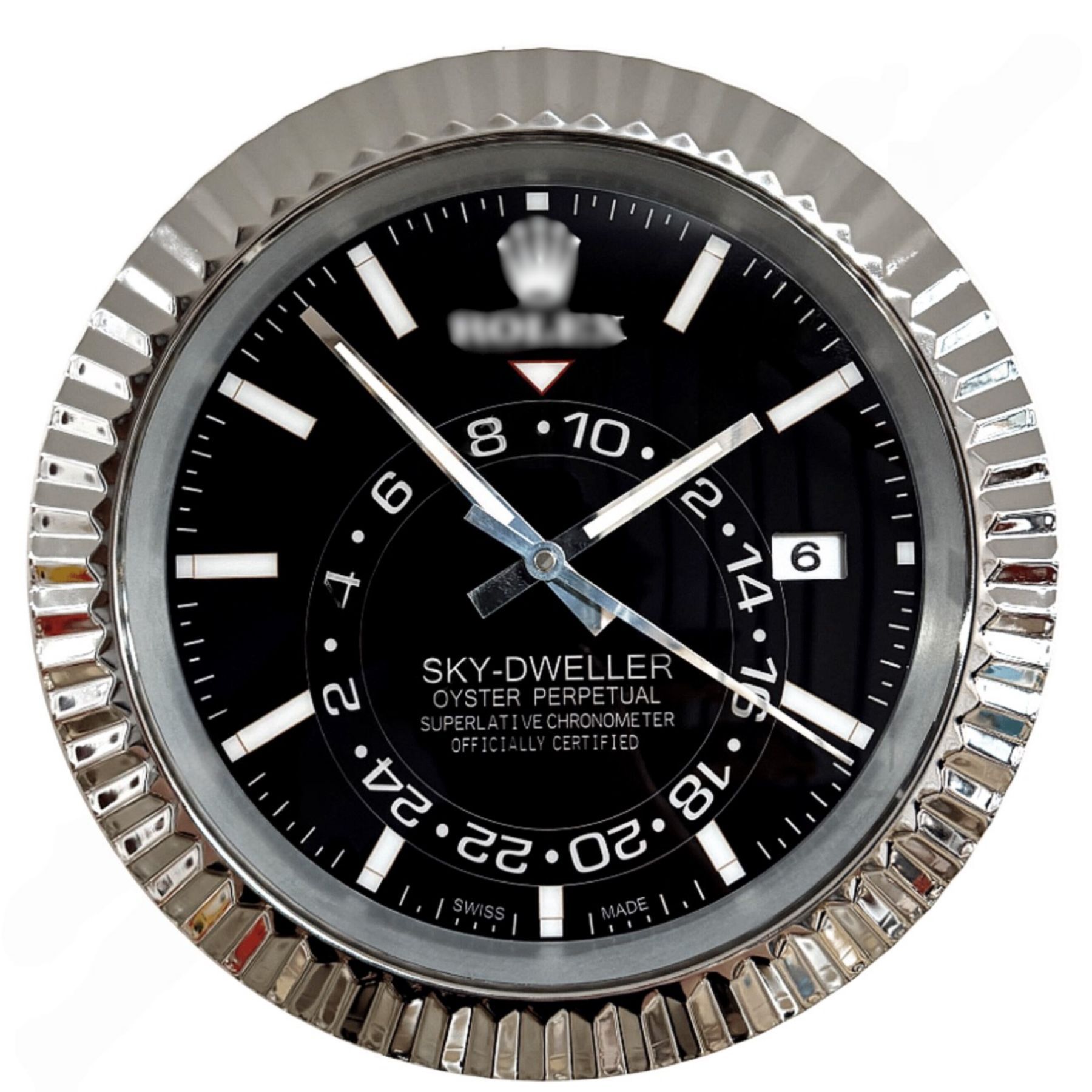 Wanduhr Rolex Sky-Dweller Date Schwarz Fluted Bezel Stahl Dealer ...