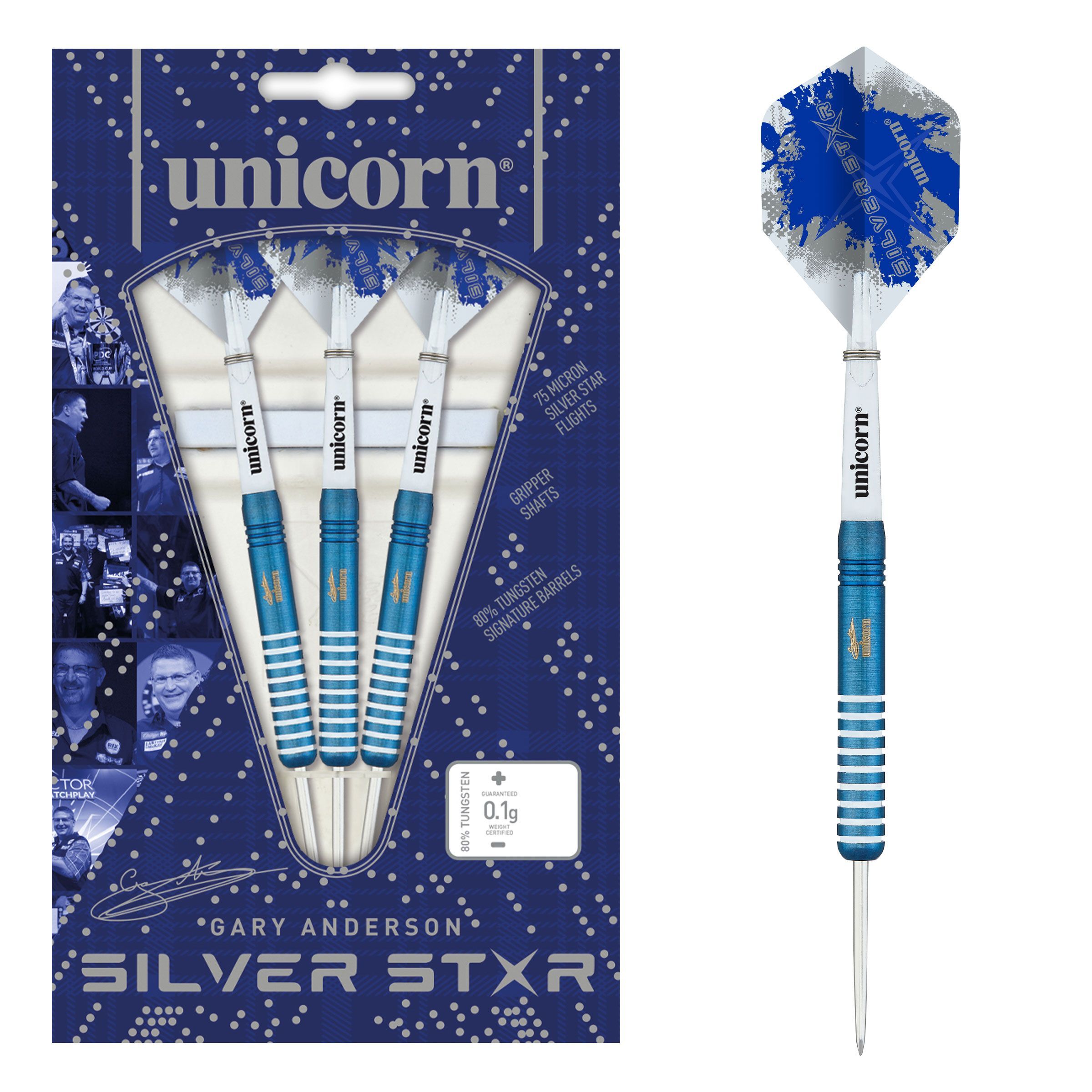 Unicorn Silver Star Blue Gary Anderson Steel Darts / 1 Satz / 25 Gr ...