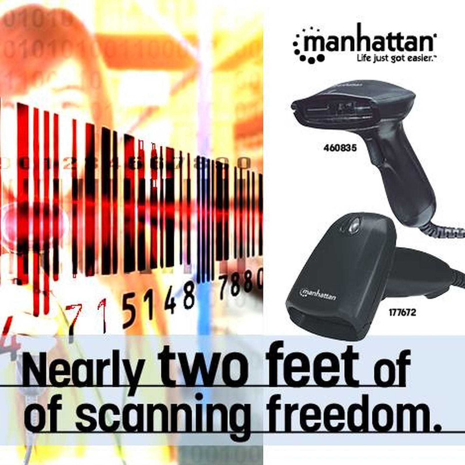 Manhattan Long Range CCD Handheld Barcode Scanner, USB, 500mm Scan ...
