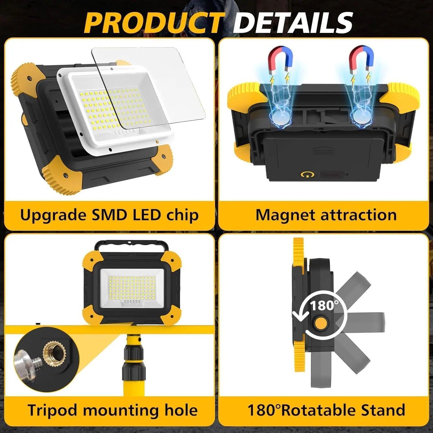 30W LED Construction Light, Work Light, Battery-Powered USB ...
