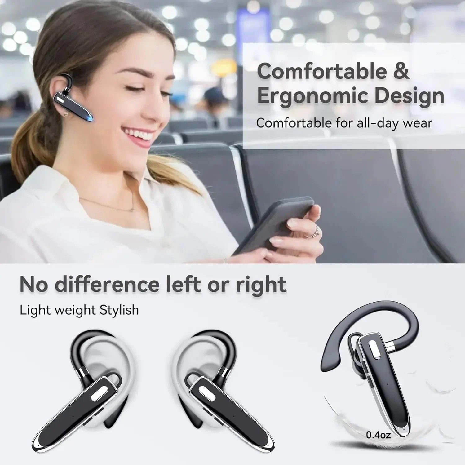 Bluetooth Headset with Microphone, In-Ear Hands-Free Headset, Wireless ...