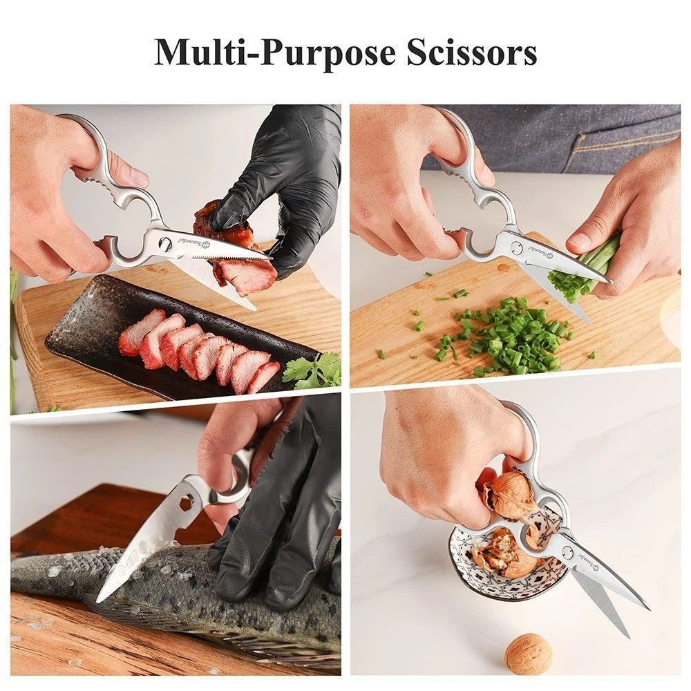 Stainless Steel Kitchen Scissors Ultra Sharp Micro Serrated Poultry ...
