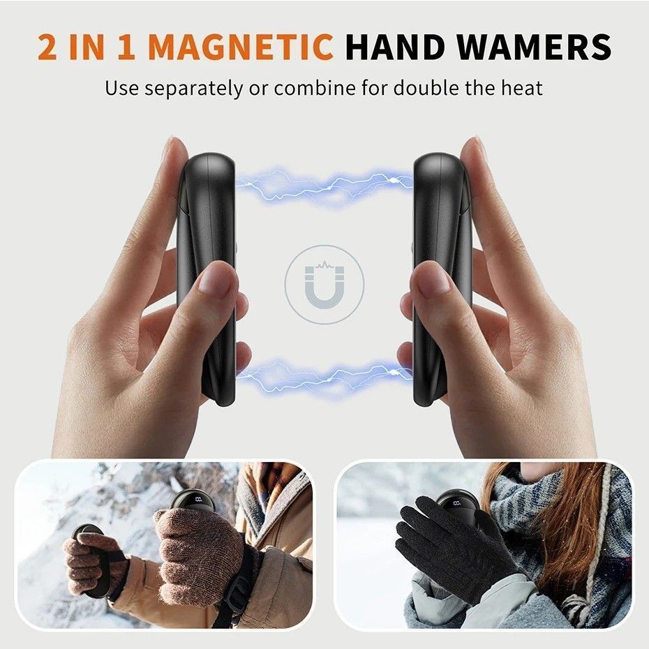 Rechargeable Hand Warmers 2 Pack - Magnetic, 3 Heat Settings, Fast ...