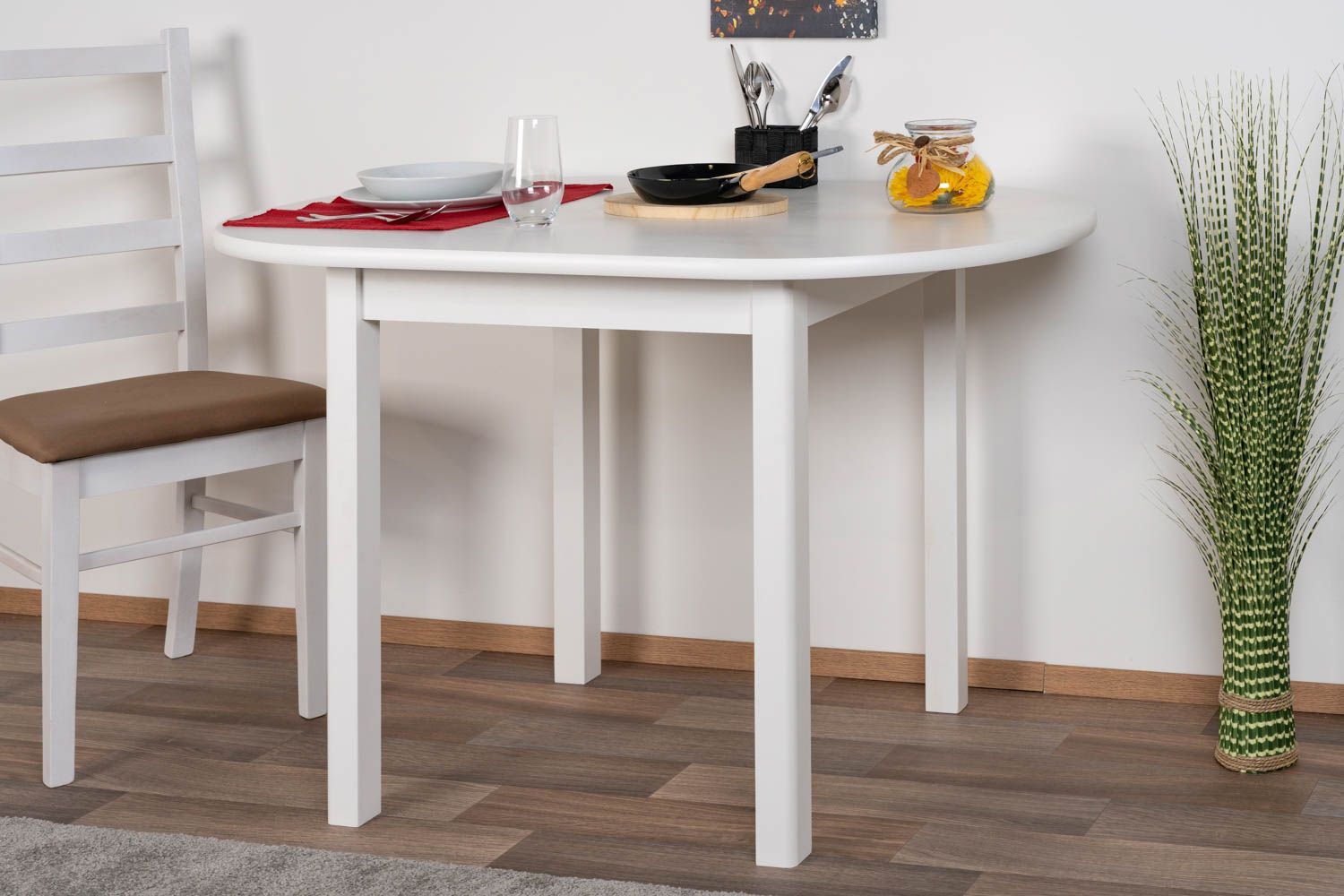 Tisch Kiefer massiv Vollholz weiß lackiert Junco 231A (rund) - 120 x 75 ...