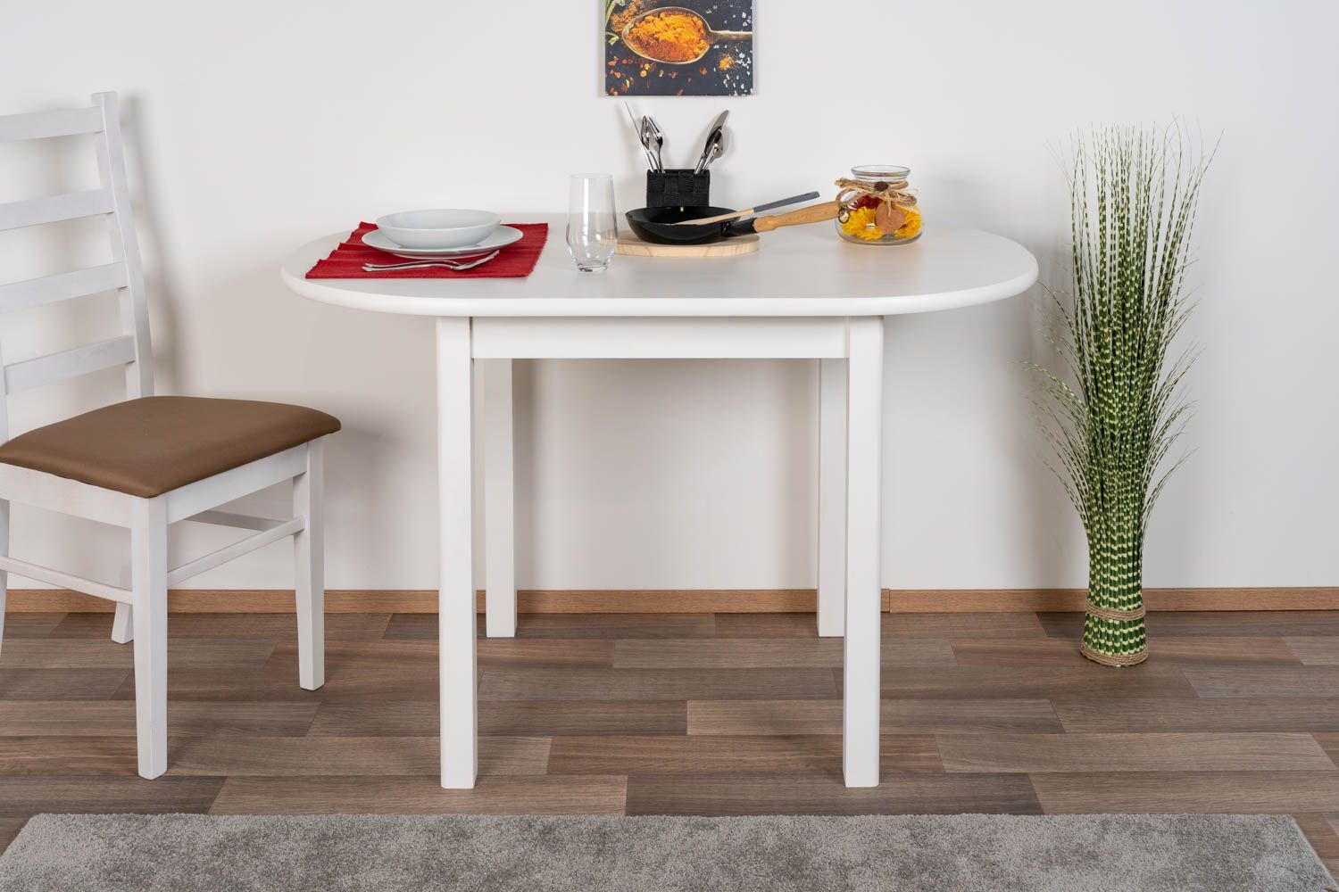 Tisch Kiefer massiv Vollholz weiß lackiert Junco 231A (rund) - 120 x 75 ...