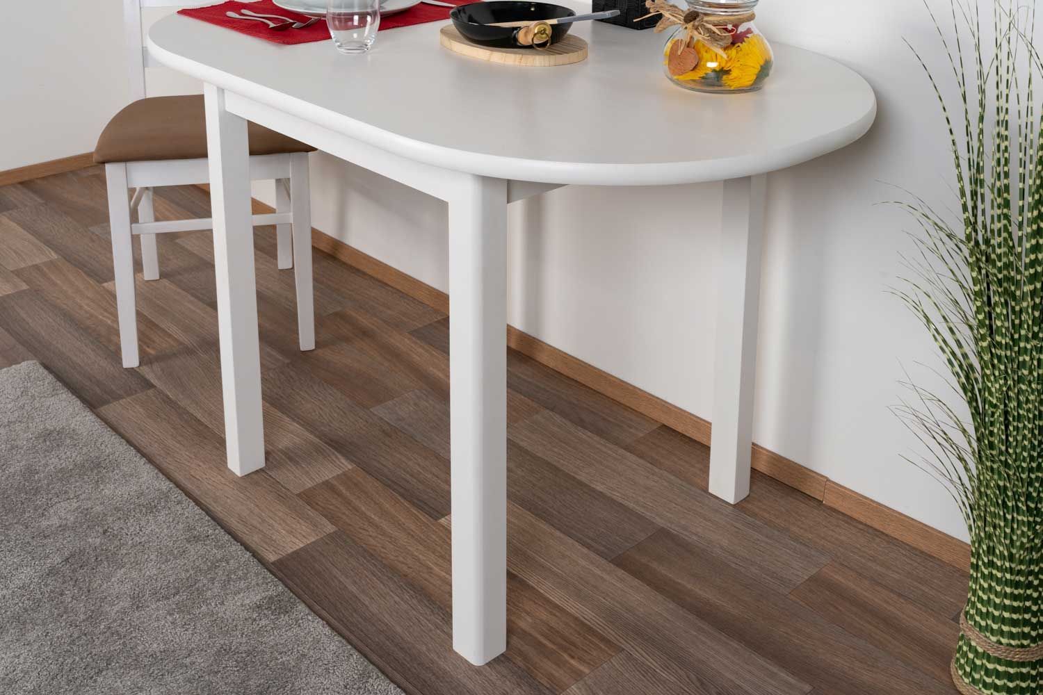 Tisch Kiefer massiv Vollholz weiß lackiert Junco 231A (rund) - 120 x 75 ...