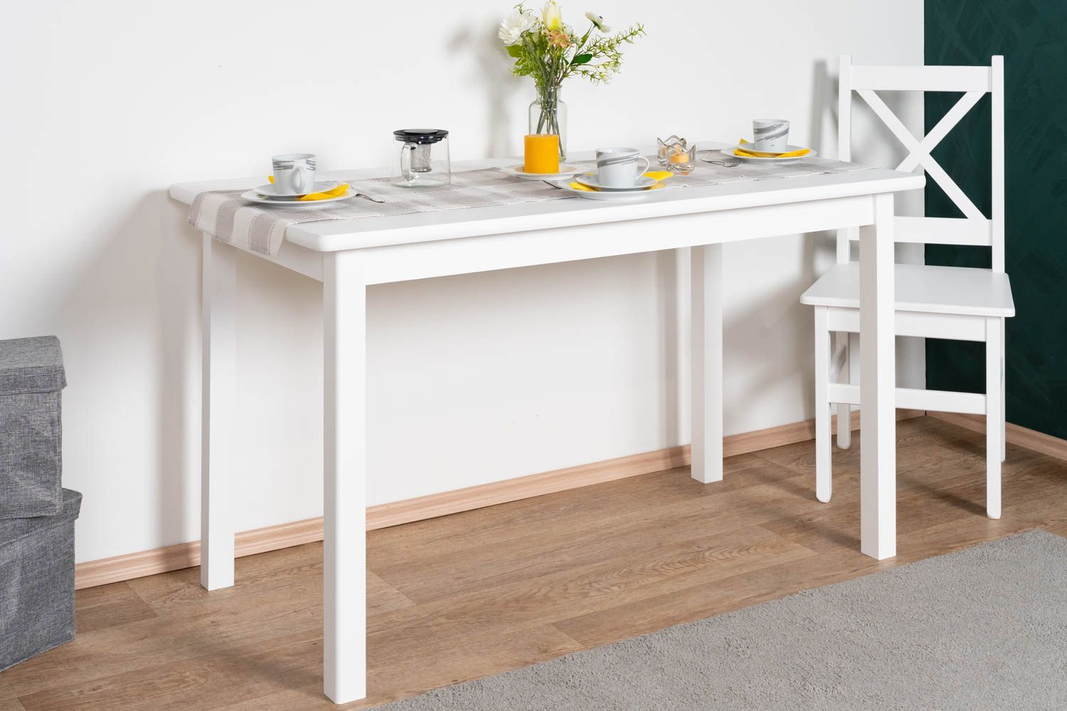 Weißer Esstisch Kiefer Vollholz Junco 228D, eckiger Tisch, 70 x 130 cm ...
