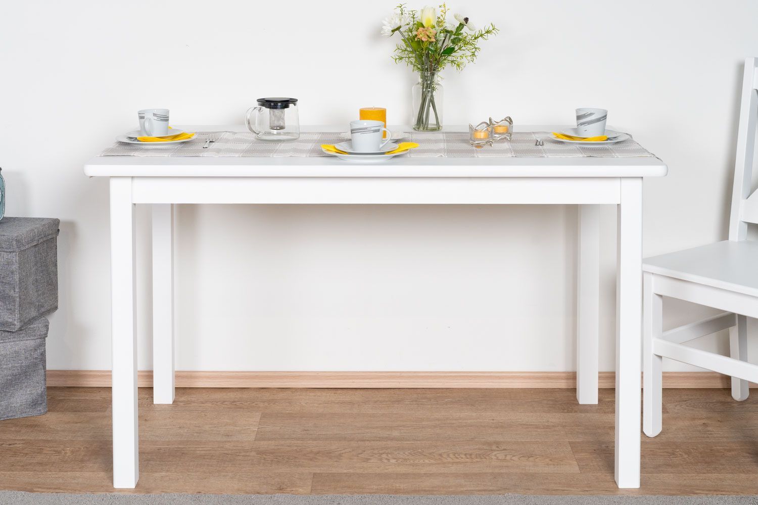 Weißer Esstisch Kiefer Vollholz Junco 228D, eckiger Tisch, 70 x 130 cm ...