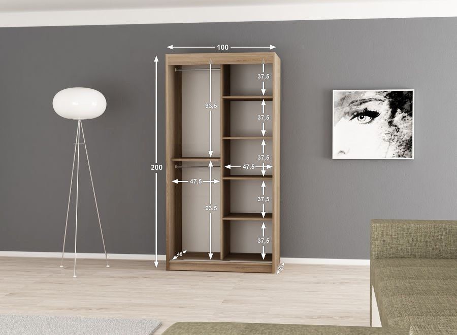 Schiebetürenschrank / Kleiderschrank Hacho 1 mit Spiegel, Farbe: Weiß ...