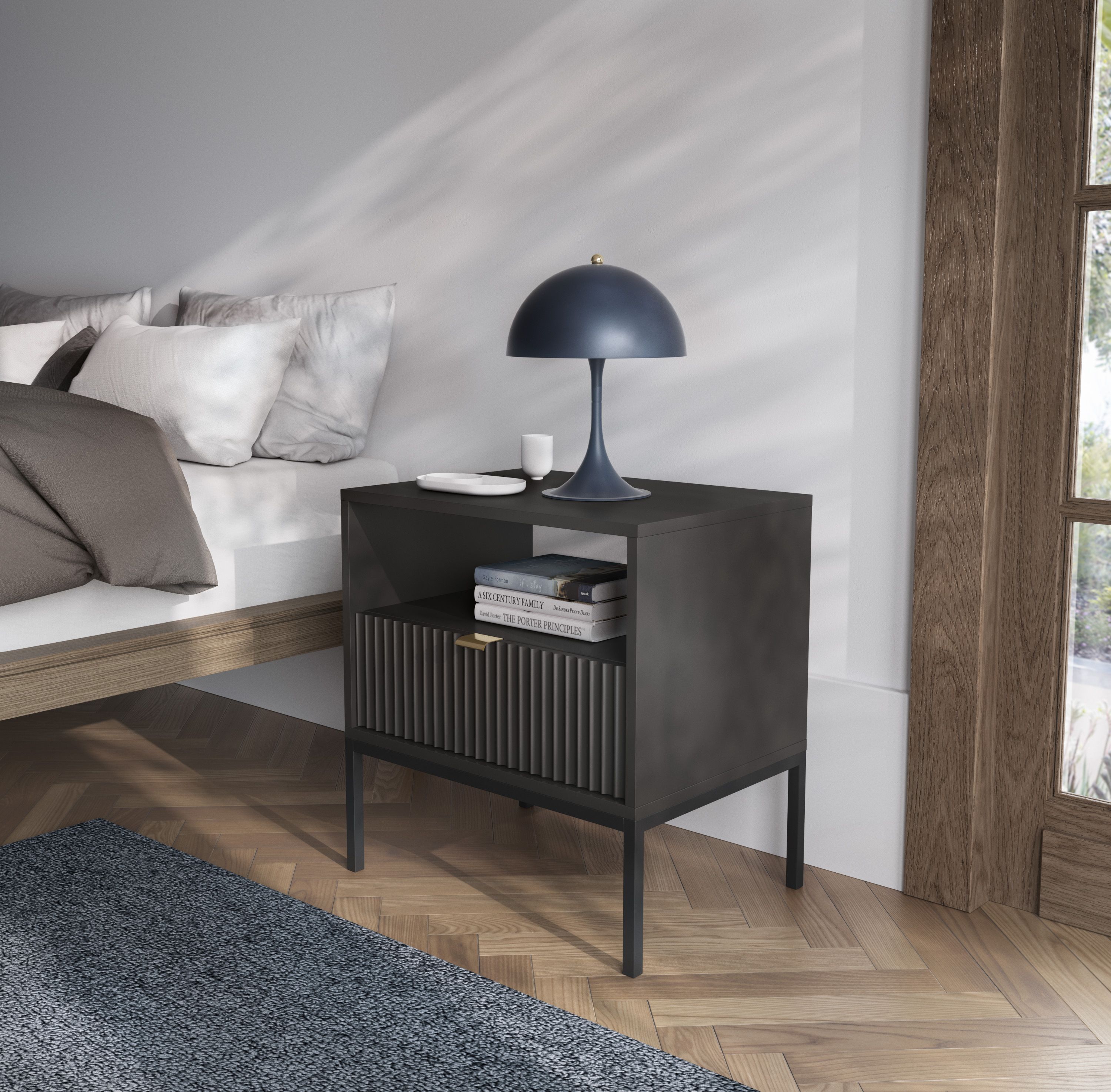 Nachtkommode im eleganten Design Worthing 44, Farbe: Schwarz / Gold ...