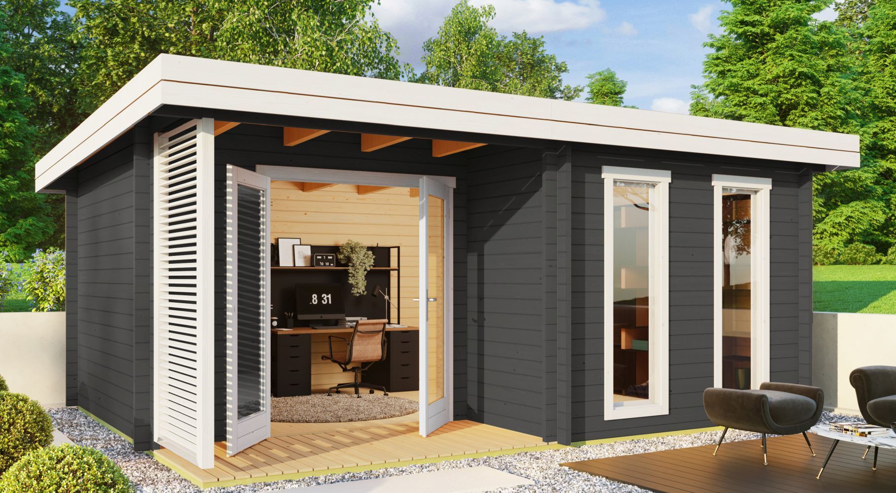 Gartenhaus G24 Carbongrau inkl. Fußboden - 44 mm Blockbohlenhaus ...