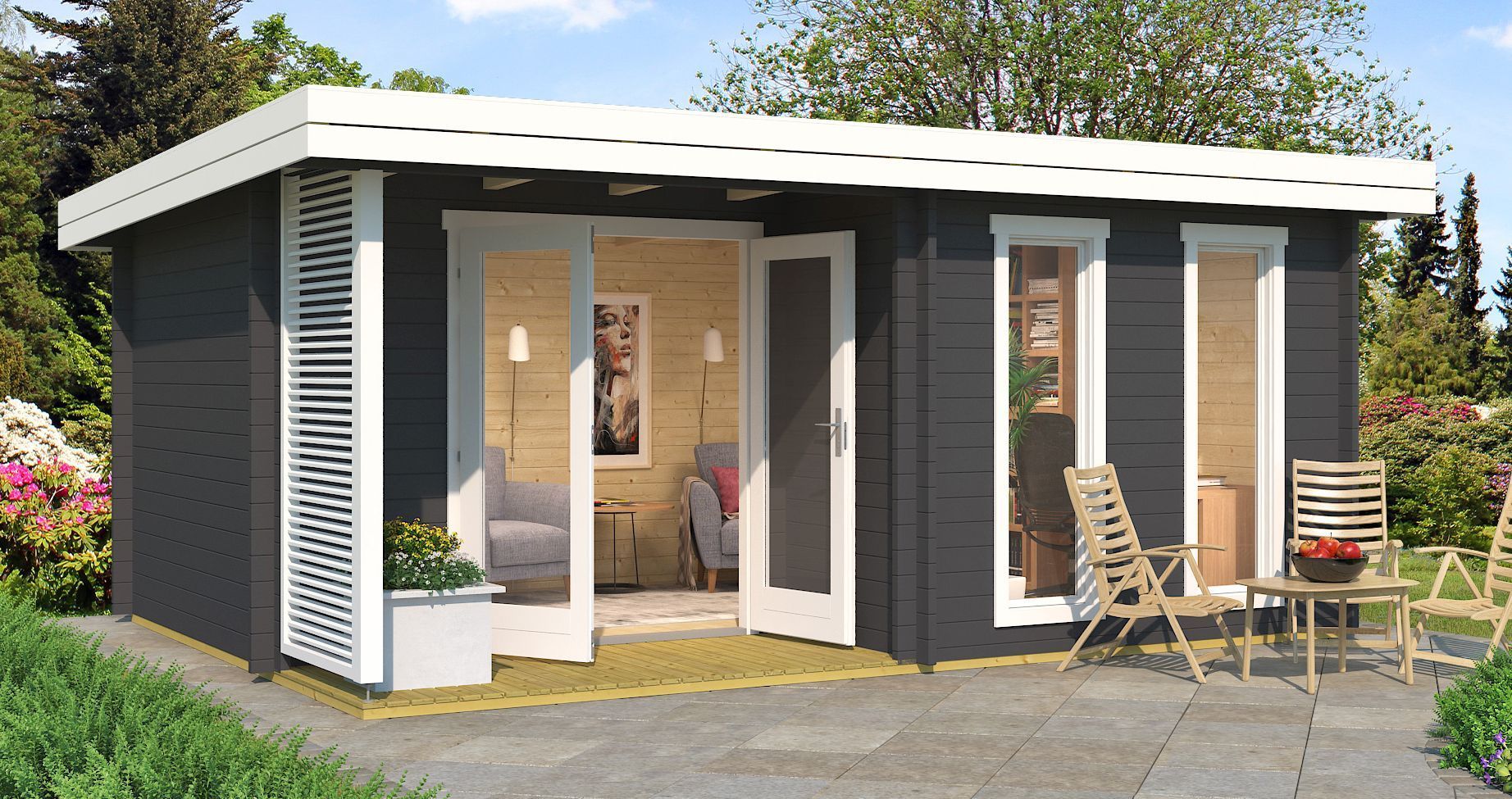 Gartenhaus G24 Carbongrau inkl. Fußboden - 44 mm Blockbohlenhaus ...