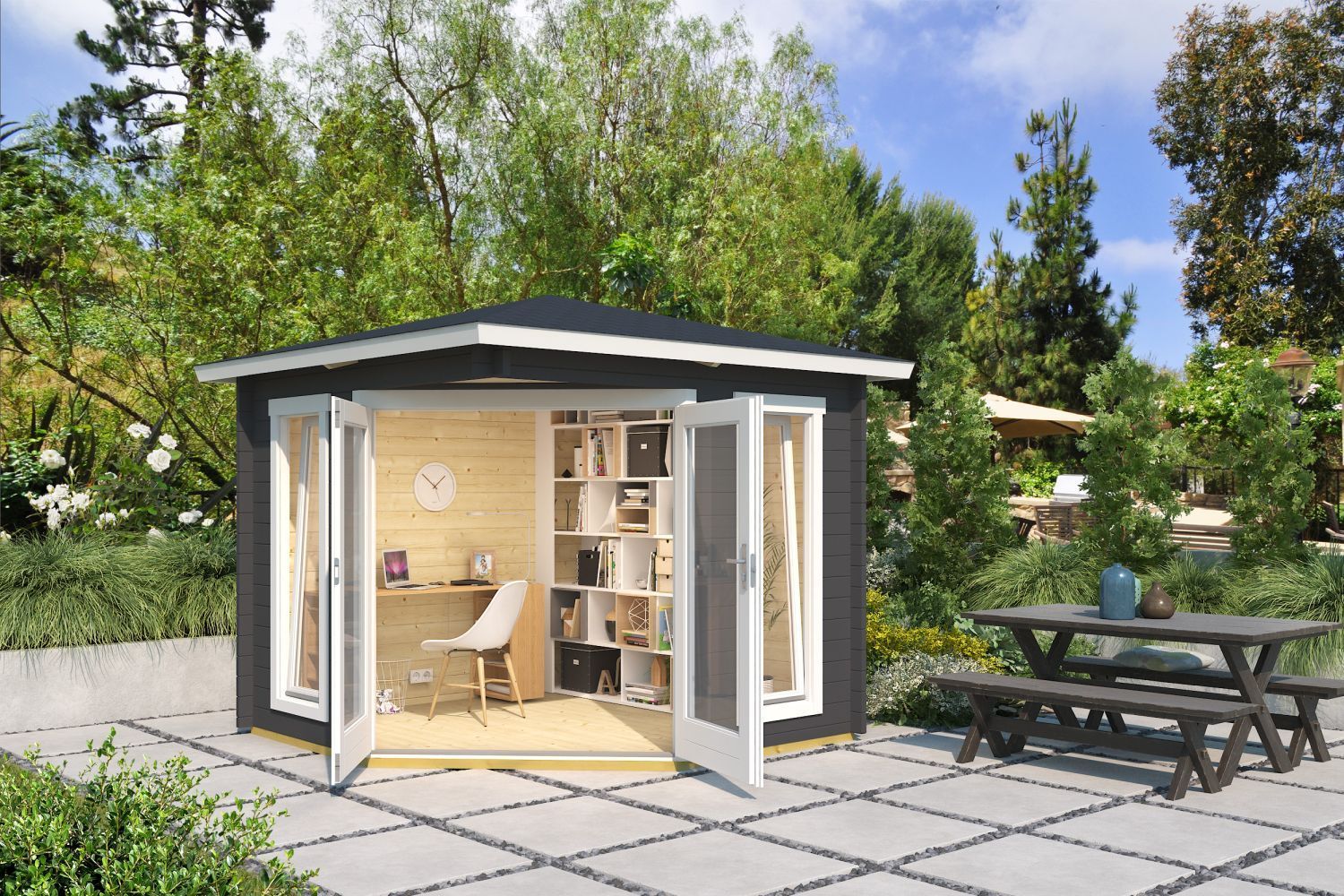 Gartenhaus G175 Carbongrau inkl. Fußboden - 40 mm Blockbohlenhaus ...
