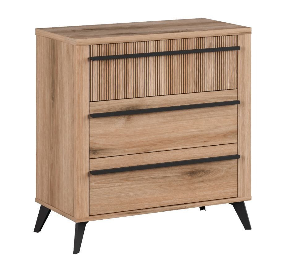 Kommode in Eiche, 83 x 79 x 40 cm, teilweise gerillte Fronten, mit 3 ...