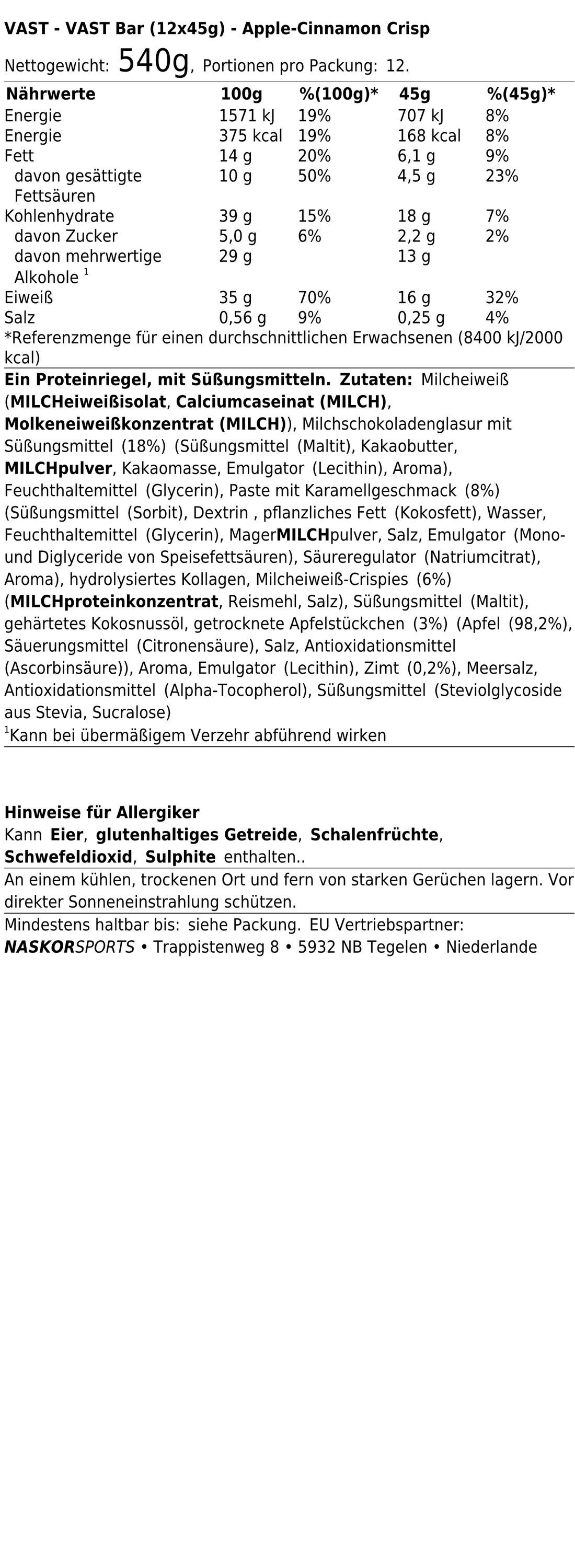 VAST VAST Bar (12x45g) Apple-Cinnamon Crisp kaufen bei Hood.de