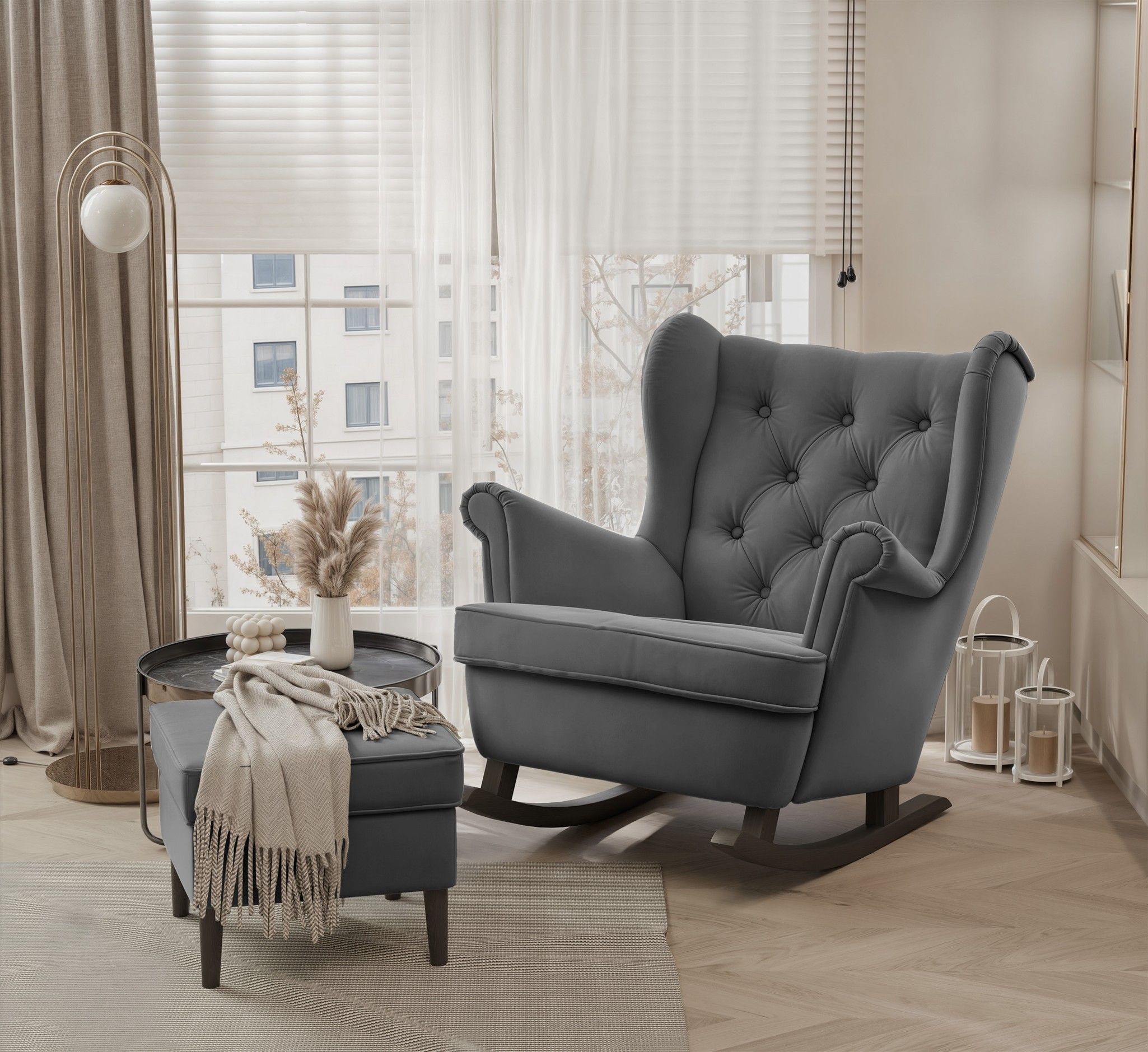 Schaukelsessel Ohrensessel Sessel NINON inkl. Hocker in Stoff Trinity ...