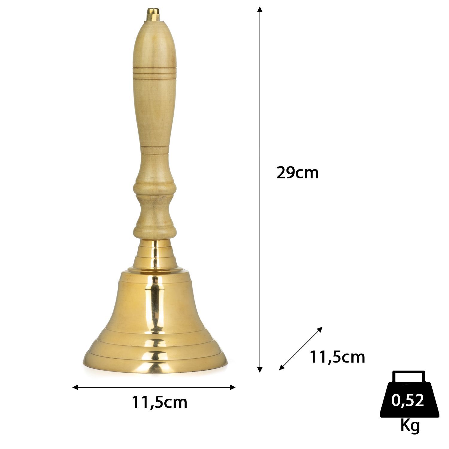Tischglocke Messing mit Holzgriff 29 x 11,5 x 11,5 cm - Handglocke ...