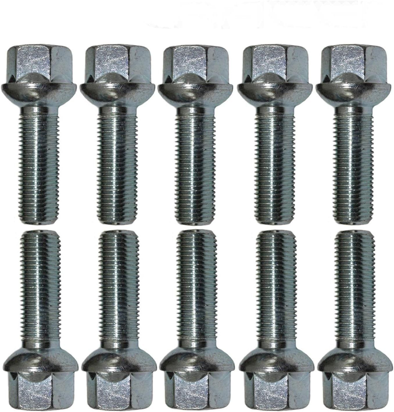 10x Radschrauben M14x1,5 55mm Kegelbund 60° Silber Für BMW 7 E65 7 E66 ...