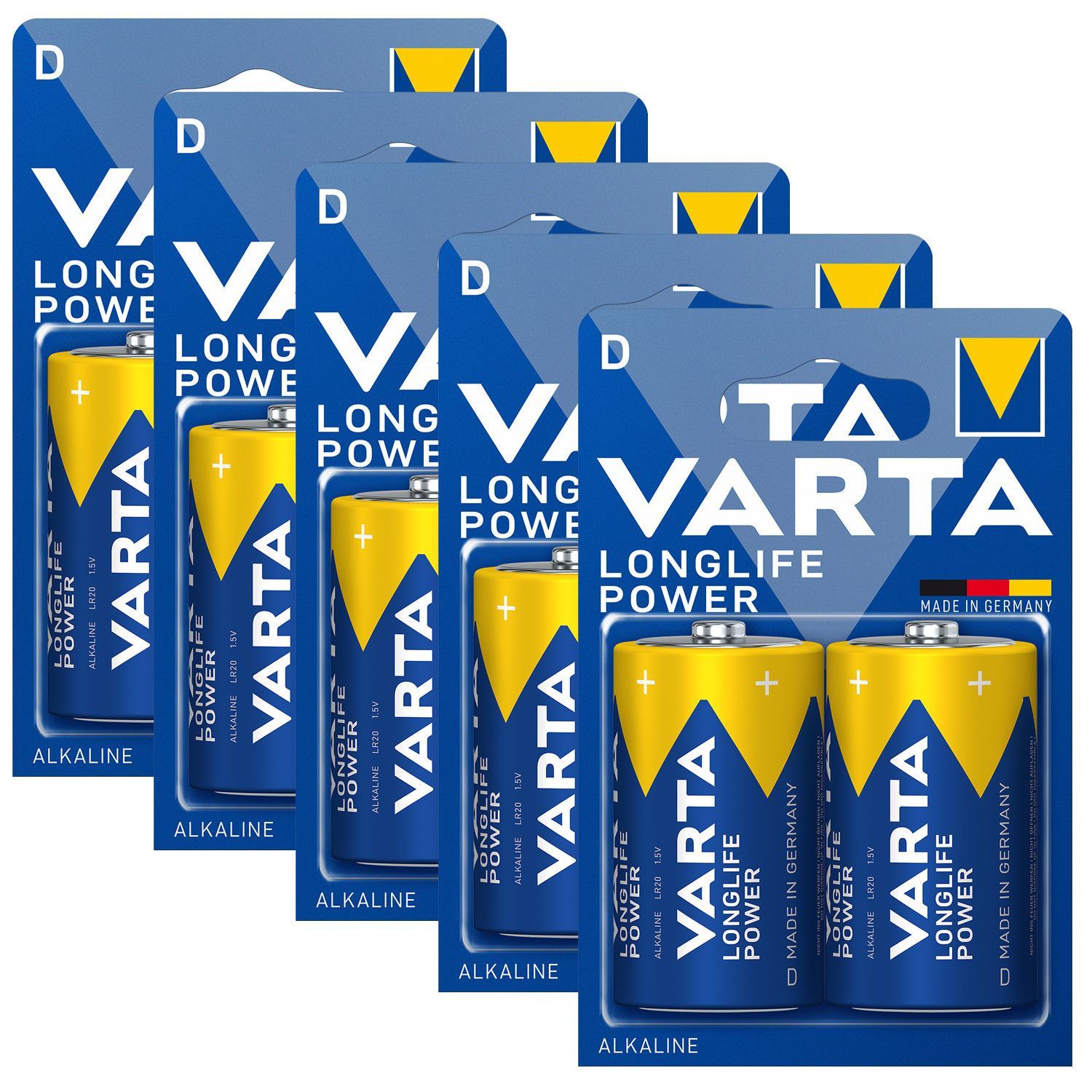 5x 2er Blister Varta Batterien Mono D LR20 MN1300 4920 Longlife Power ...