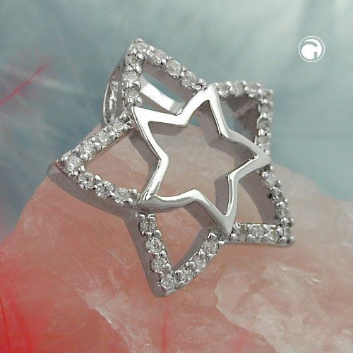 Anhänger 17mm Stern mit Zirkonias glänzend rhodiniert Silber 925 kaufen ...