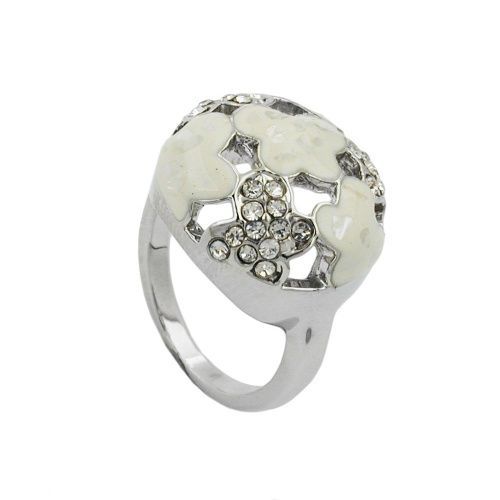 Ring 17mm mit weißen Glassteinen und weiß-emaillierten Flächen ...