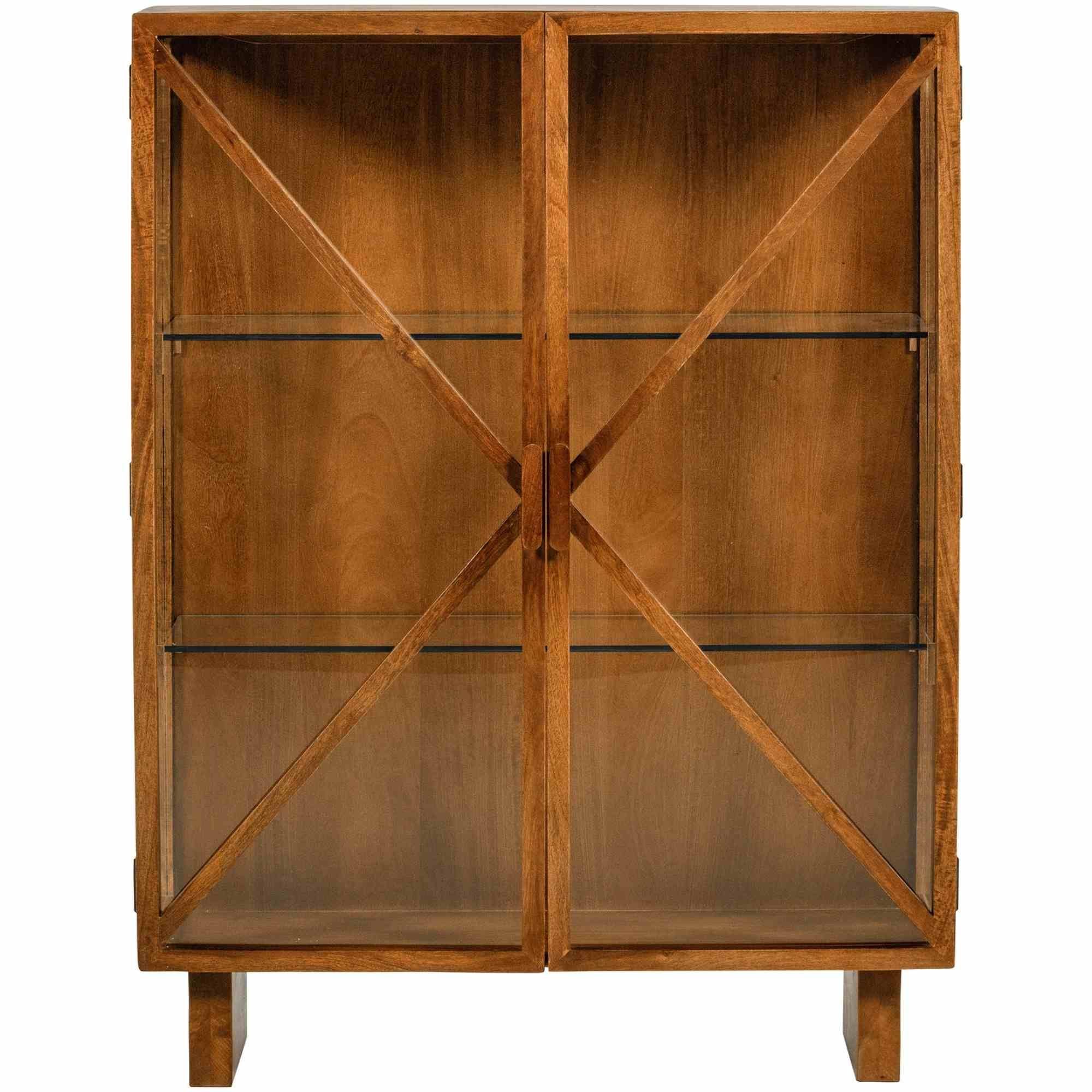 Vitrine Mangoholz modern, 2-türig mit Glastüren und Ablagefächern ...