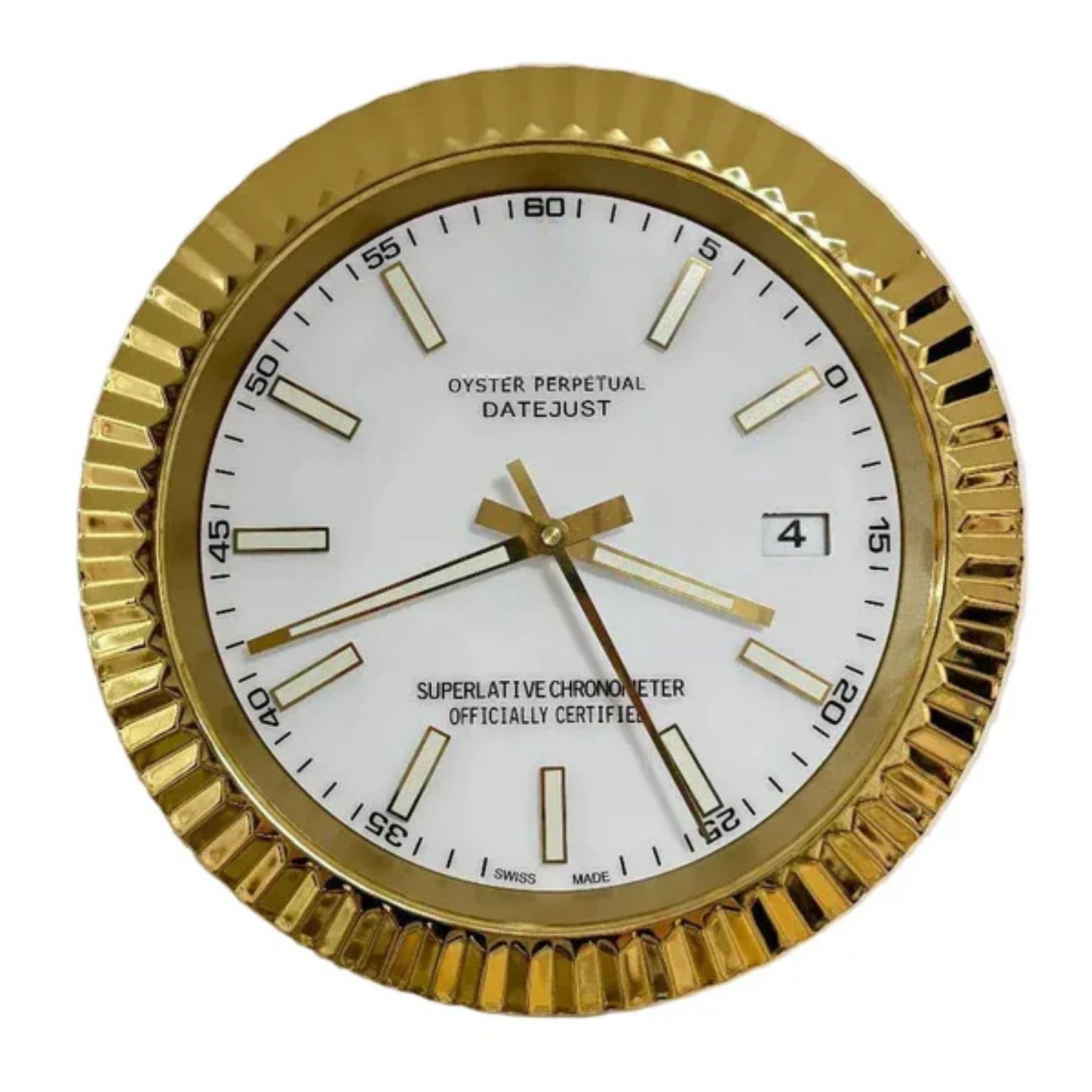 Wanduhr Datejust Weißes Zifferblatt Oyster Perpetual Fluted Bezel Gold ...