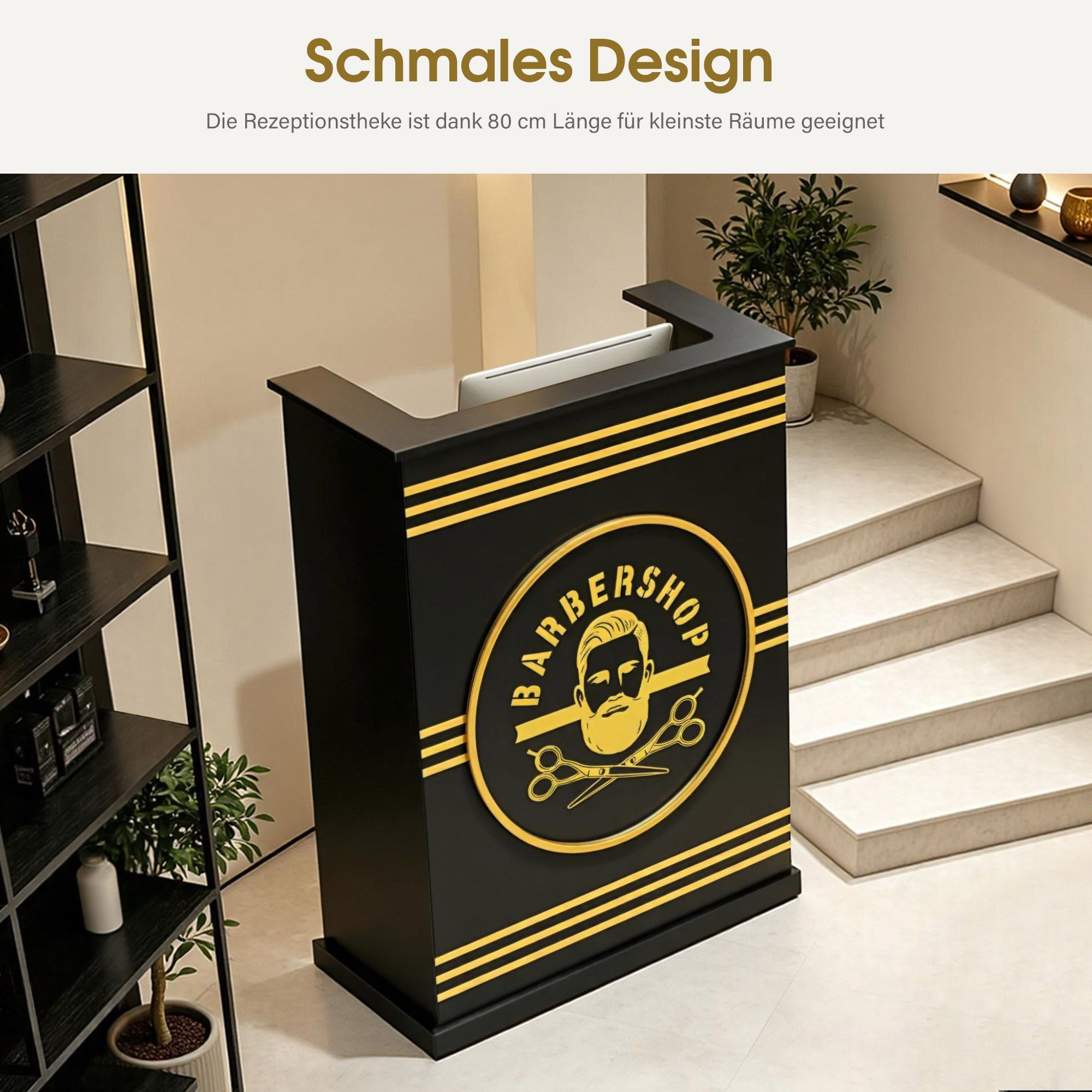 BarberPub Empfangstheke mit 1 Schublade, Rezeptionstisch Schwarz R9788 ...
