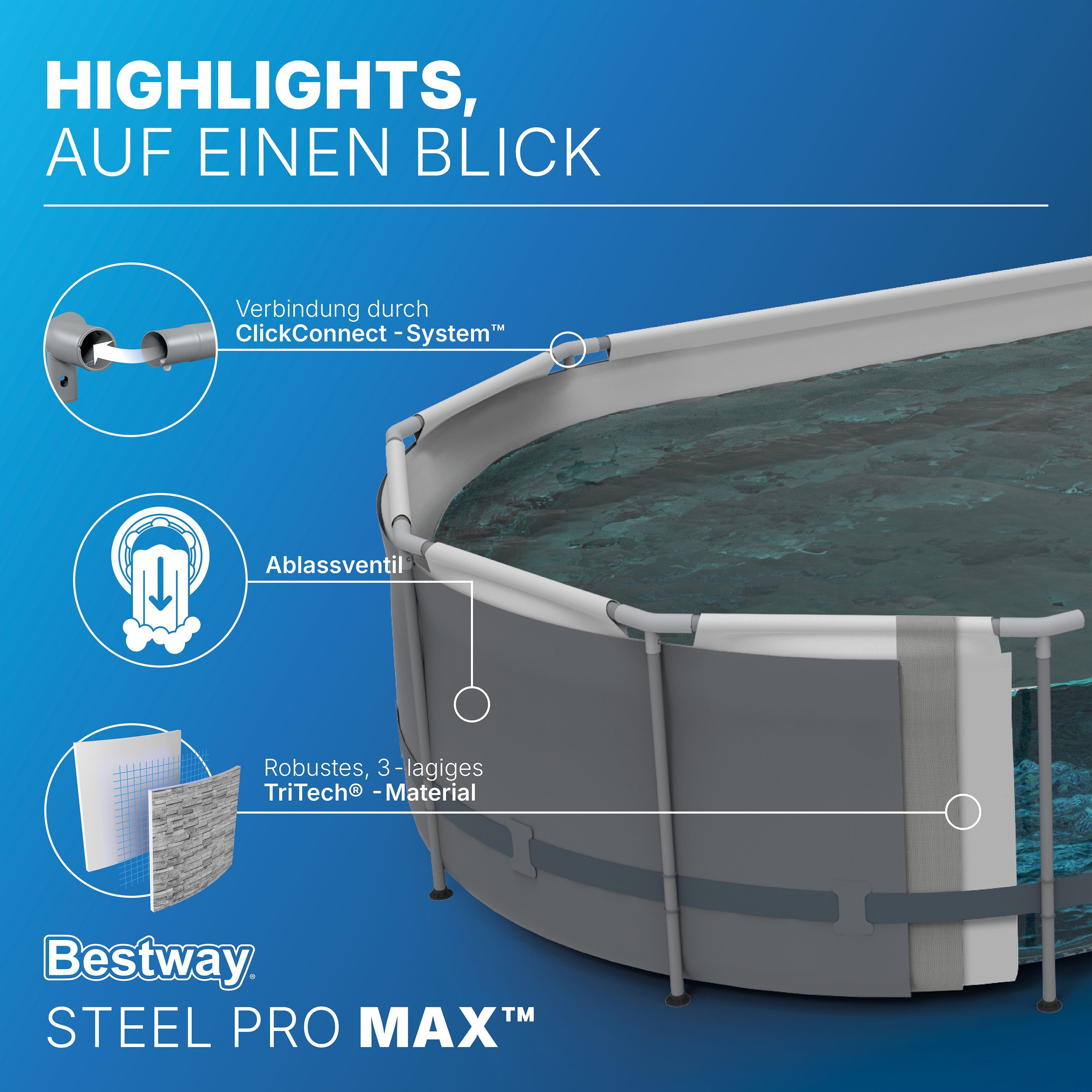 Steel Pro MAX™ Splashview™ Frame Pool Komplett-Set mit Filterpumpe 549 ...