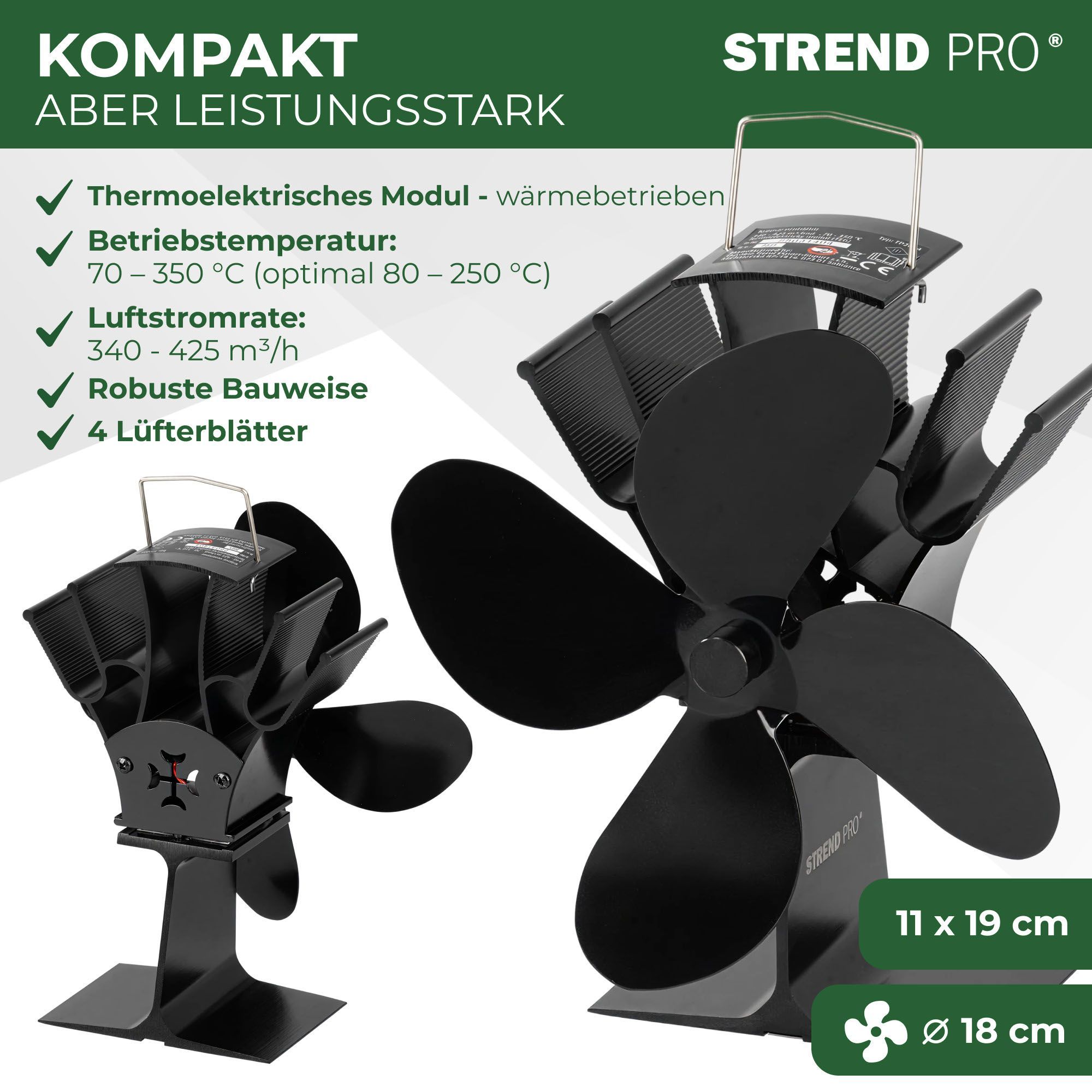 Ventilator Strend Pro, Kamin, Stand, wärmebetrieben, 4-flügelig ...