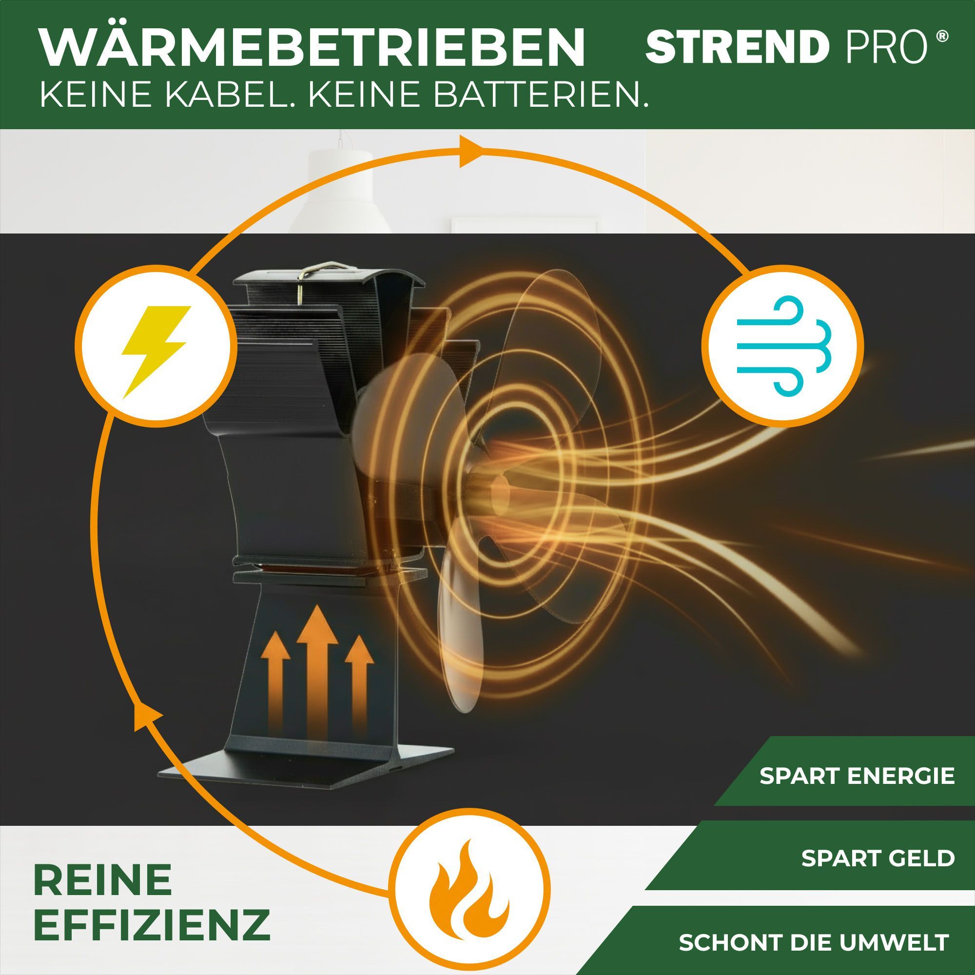 Ventilator Strend Pro, Kamin, Stand, wärmebetrieben, 4-flügelig ...