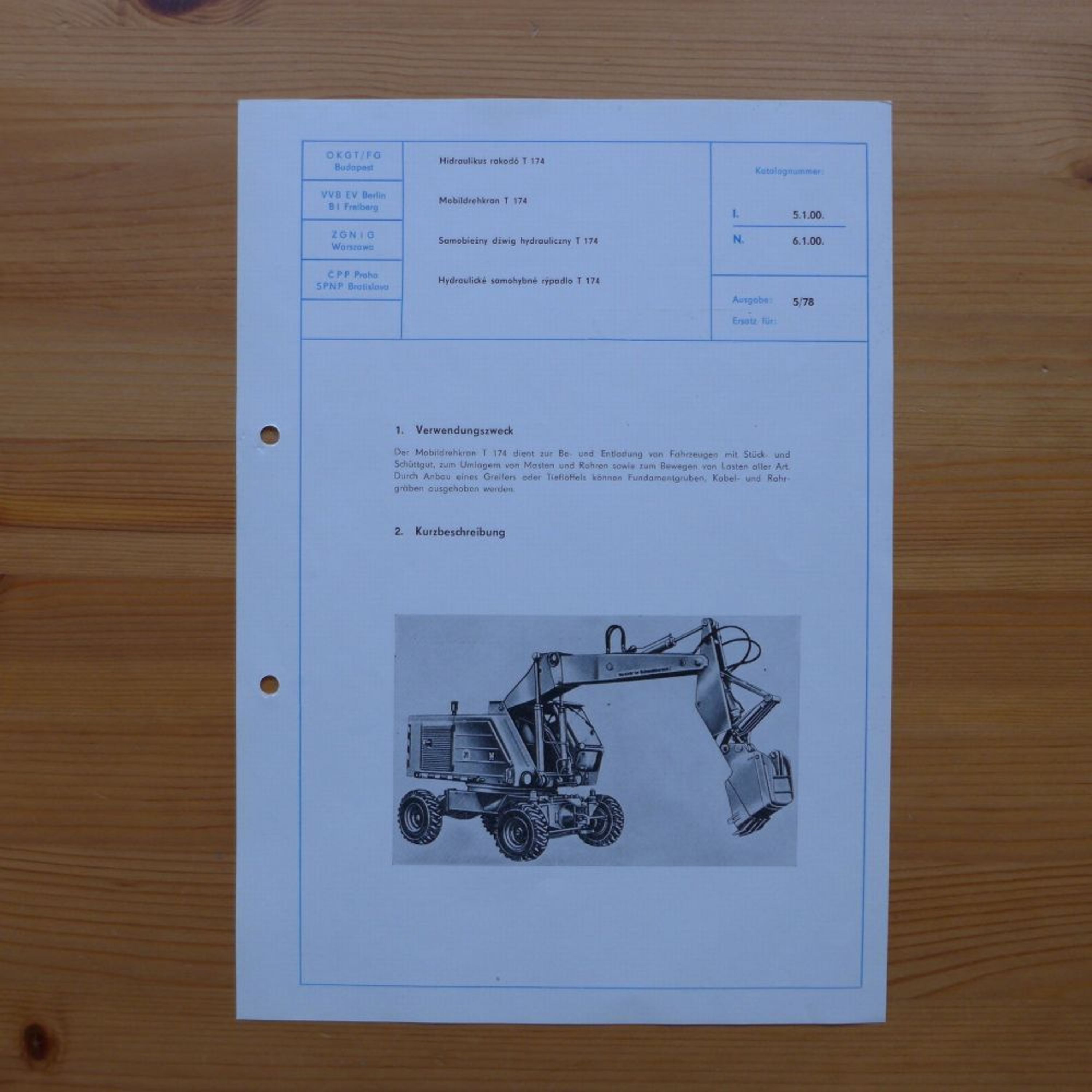 DDR Datenblatt Mobildrehkran T 174, Bagger, Weimar kaufen bei Hood.de