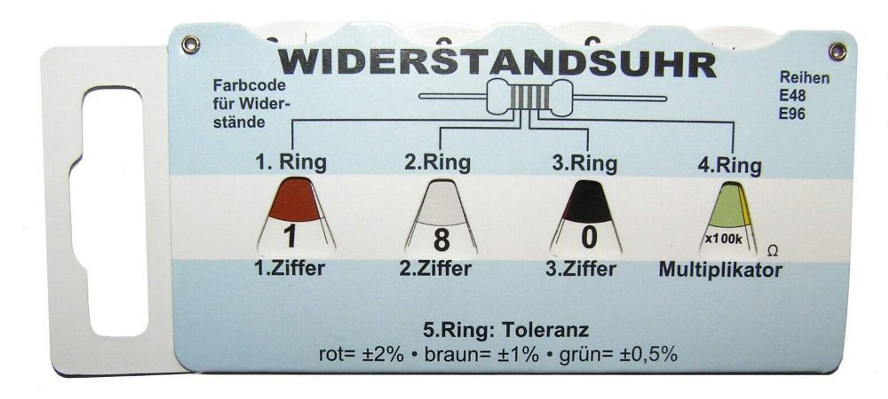Widerstandsuhr Vitrometer Farbcode für Widerstand Reihen E6-E12 E24 E48 ...