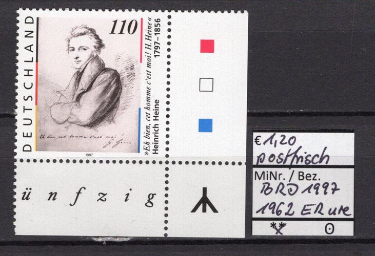 BRD / Bund 1997 200. Geburtstag von Heinrich Heine MiNr. 1962 postfrisch ER ure kaufen bei Hood.de