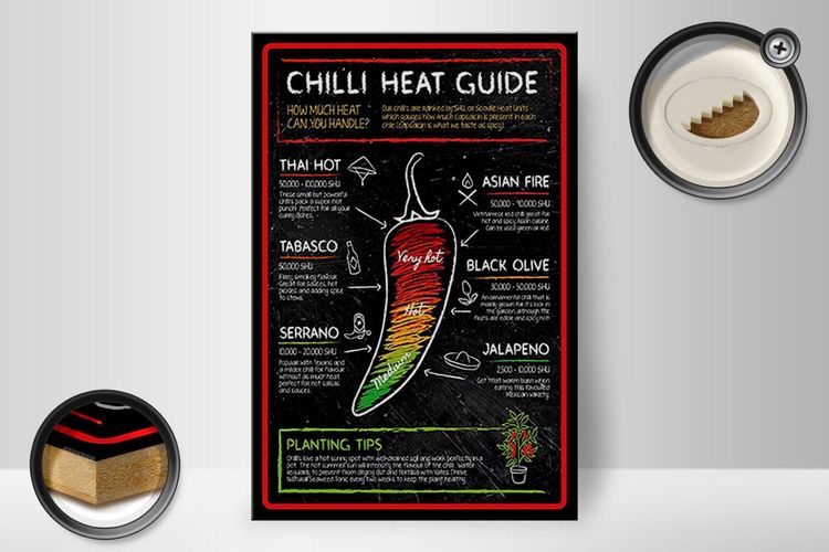 Holzschild Essen 20x30cm Chilli heat guide asian fire thai Deko Schild ...