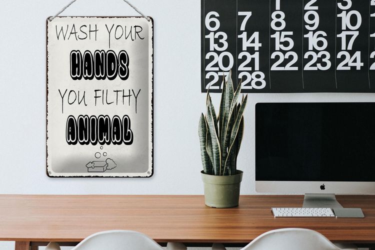 Blechschild Hinweis 20x30 cm wash your hands filthy animal Deko Schild ...
