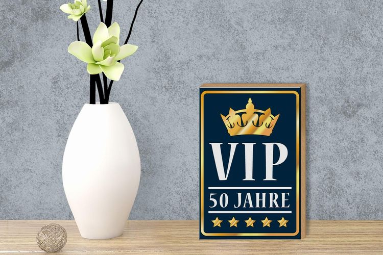 Holzschild Spruch 12x18cm VIP 50 Jahre (blau/ weiß) Holz Deko Schild ...
