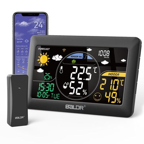 BALDR Wetterstation Funk Außensensor WLAN APP 7,5 Zoll Display ...