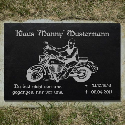 Grabstein Grabplatte Grabmal Biker 01-Gravur mit Inschrift + Motiv- 50 ...