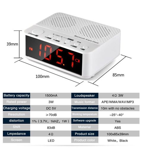 Radiowecker Weiß 4in1 Wecker mit Bluetooth FM-Radio AUX & micro SD ...